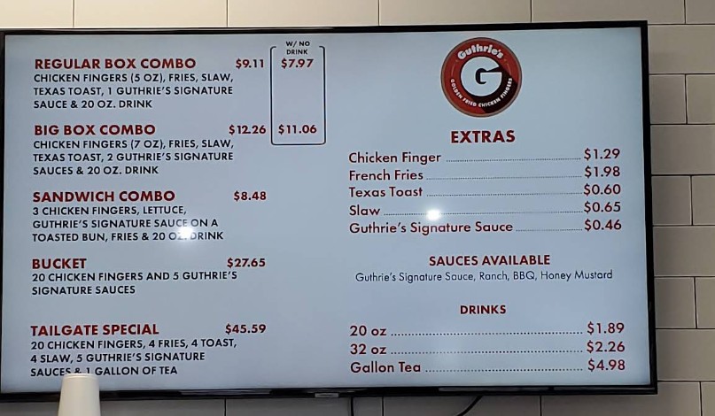 Guthrie’s Restaurant Menu | Famous Chicken Fingers, Box Meals ...